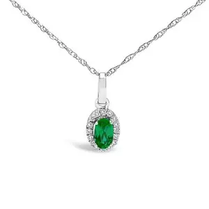 HAUS OF BRILLIANCE 10k White Gold Gemstone And Diamond Accent Pendant Necklace - Green Emerald | White